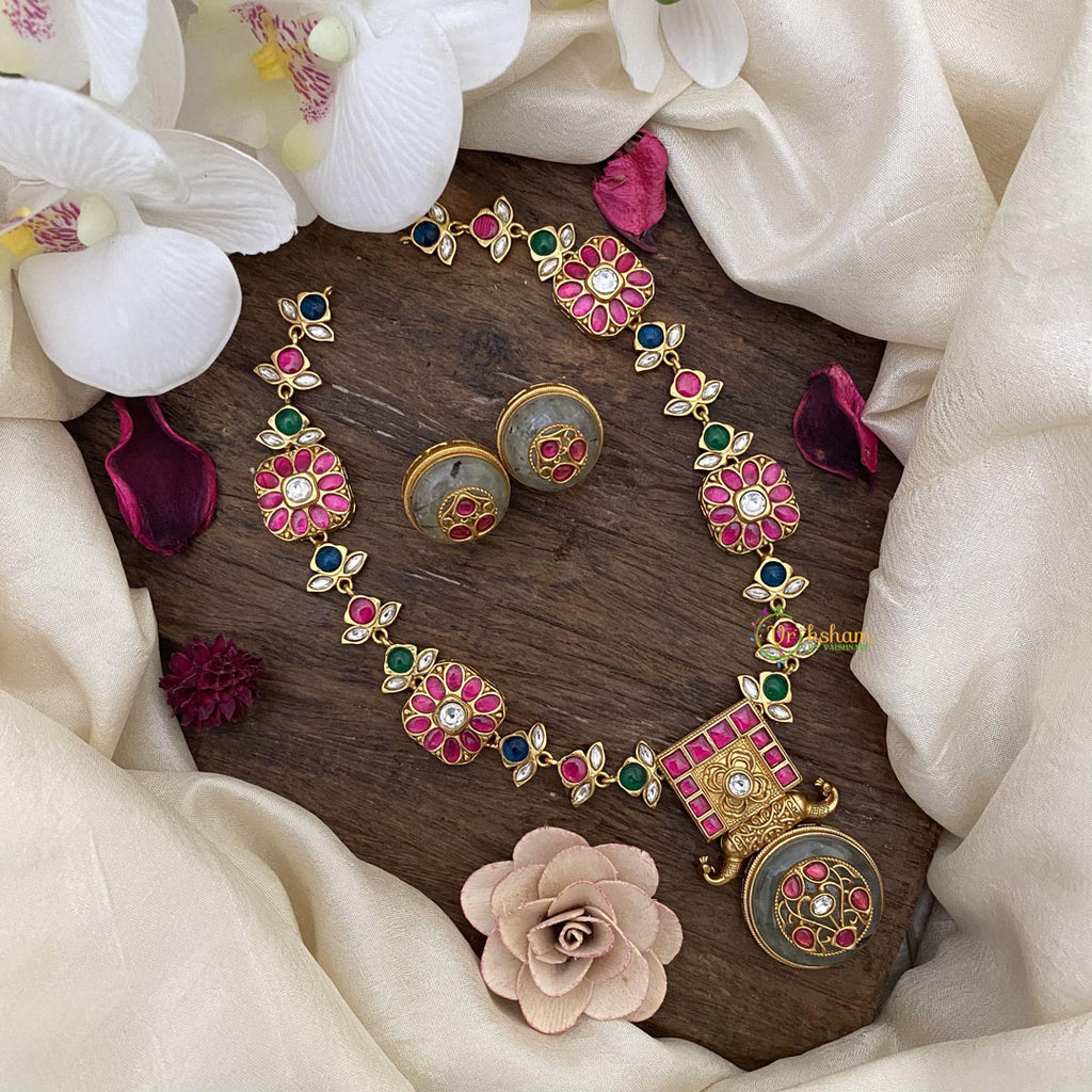 Vriksham Exclusive Natural Doublet Stone Jadau Neckpiece-Olive-G15999 – vrikshamindia